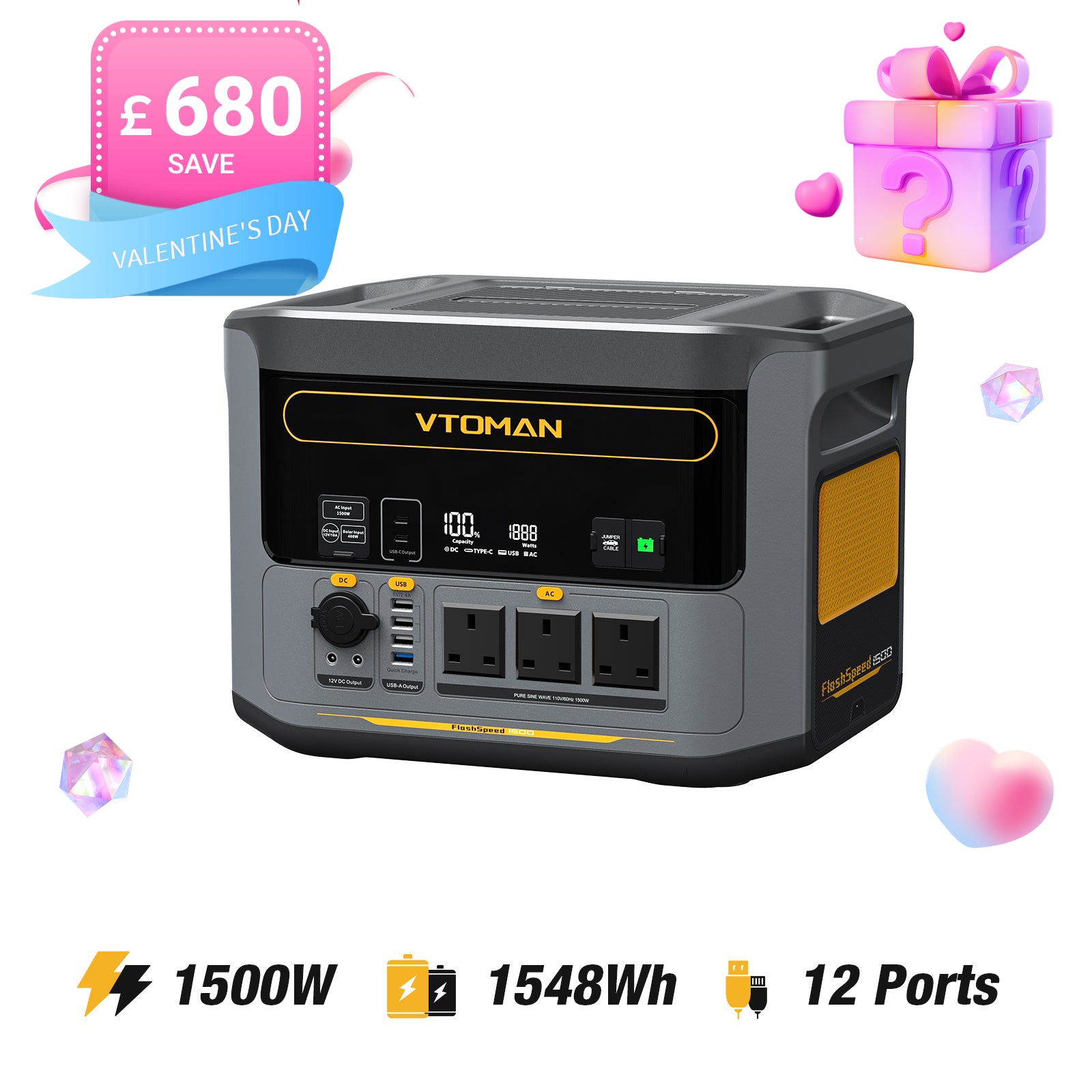VTOMAN FlashSpeed 1500 solar powered generator 1500W Output, 1548Wh ...